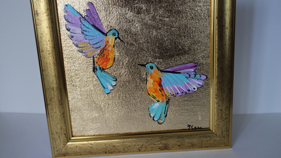 Hummingbird Colibri Coruscans Oil Painting With Gold Leaf - Etsy