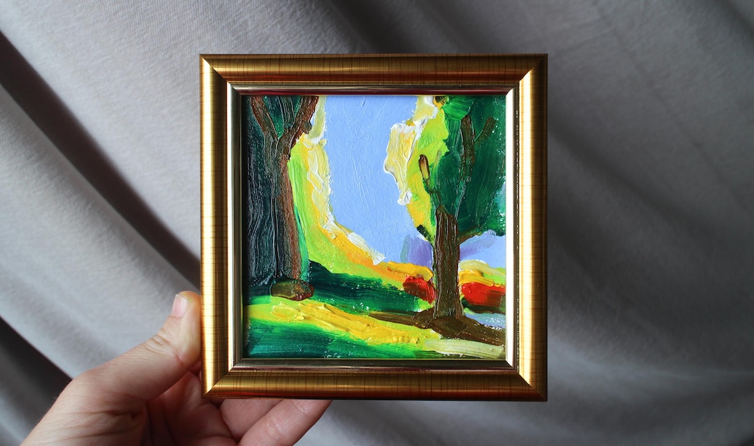 Trees in the Park Landscape Pine Trees Original 4x4 in Oil Painting ...