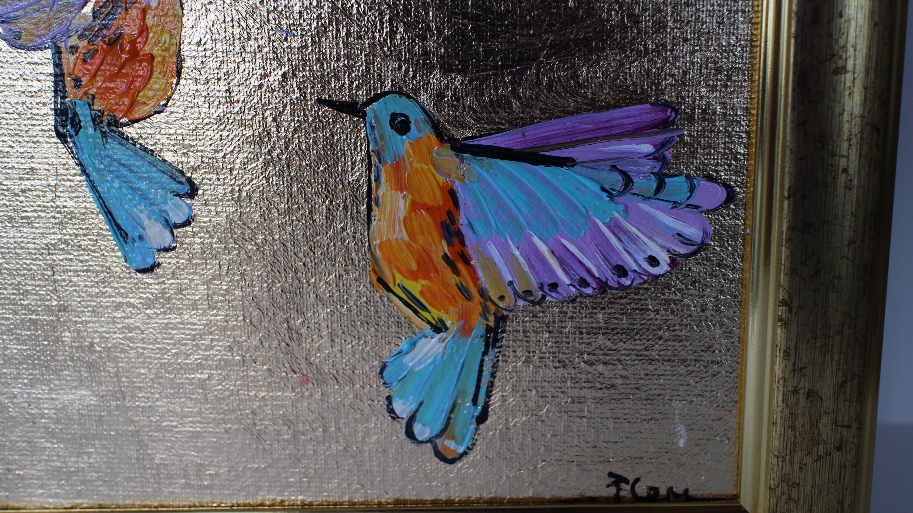 Hummingbird Colibri Coruscans Oil Painting With Gold Leaf - Etsy