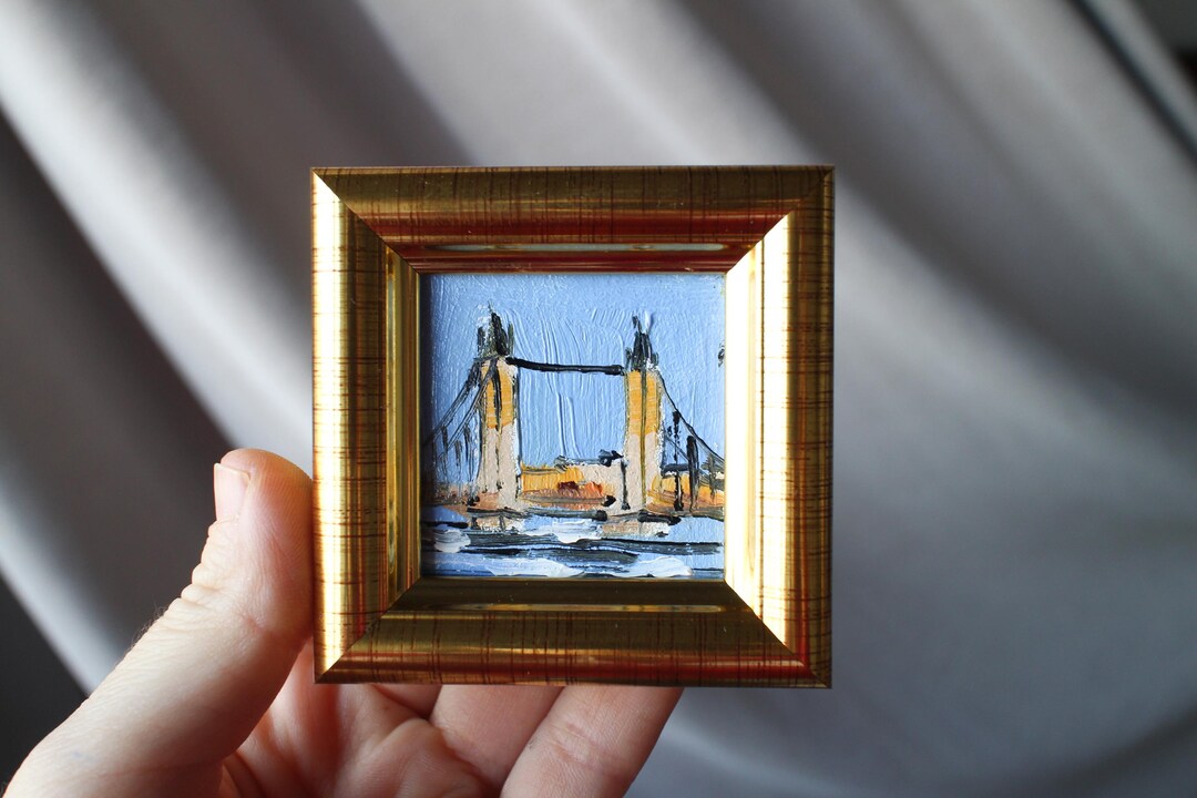 London Tower Bridge Oil Painting: Small Framed Cityscape Art 2x2 in ...