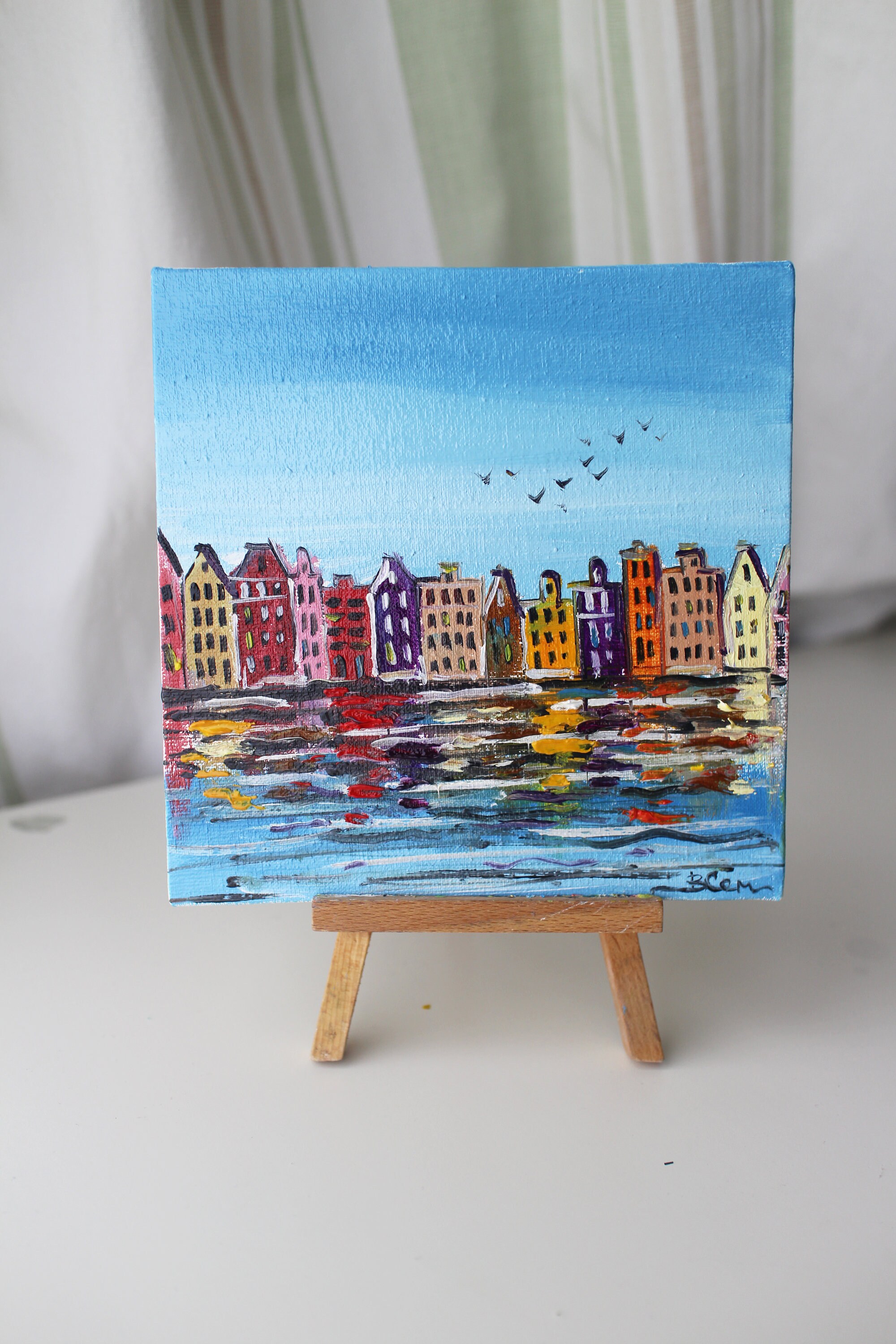Amsterdam Oil painting framed original Amsterdam cityscape | Etsy