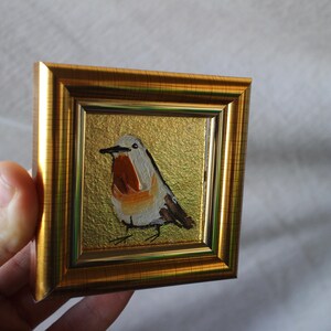 Robin Birds Oil Painting With Gold Leaf Framed 2x2 Gold Leaf Art Robin ...