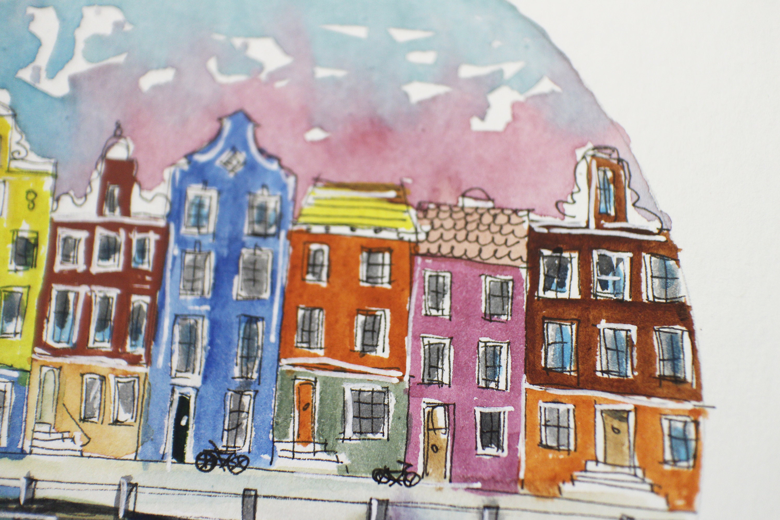 Amsterdam watercolor sketch Old city house town cityscape | Etsy