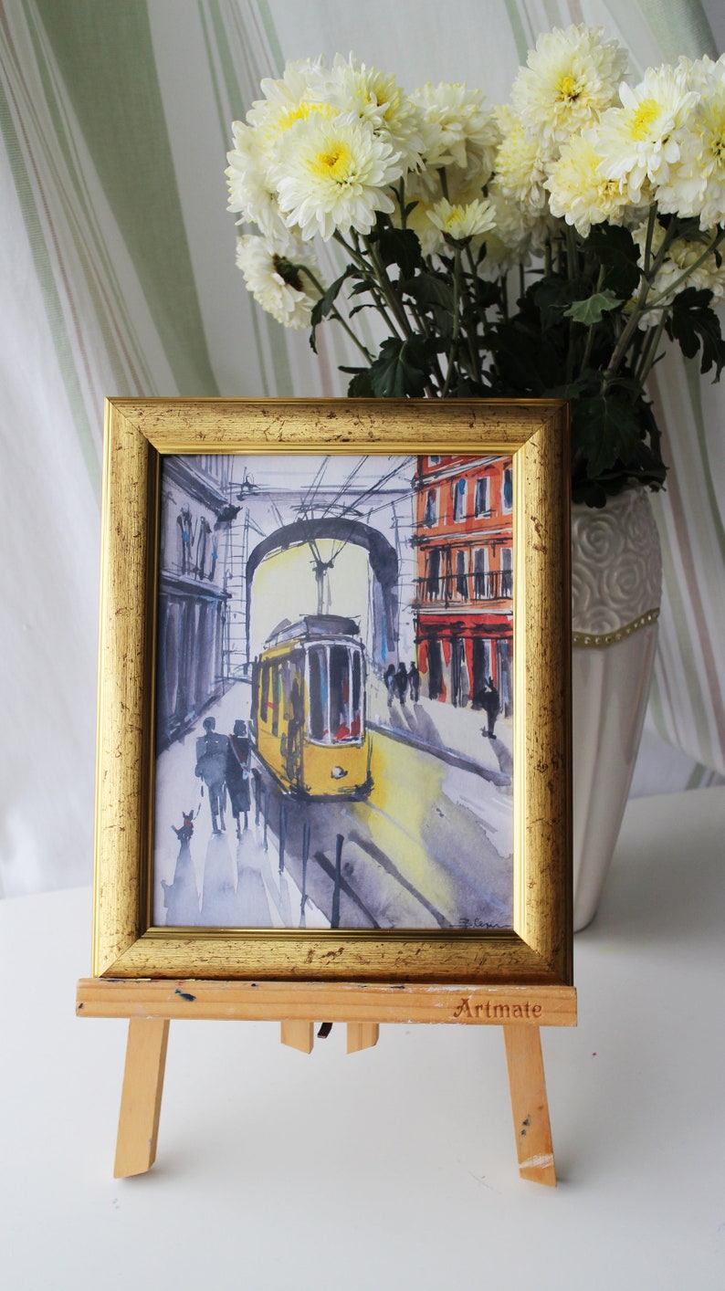 Tram Painting Watercolor Original Framed Cityscape Tram | Etsy