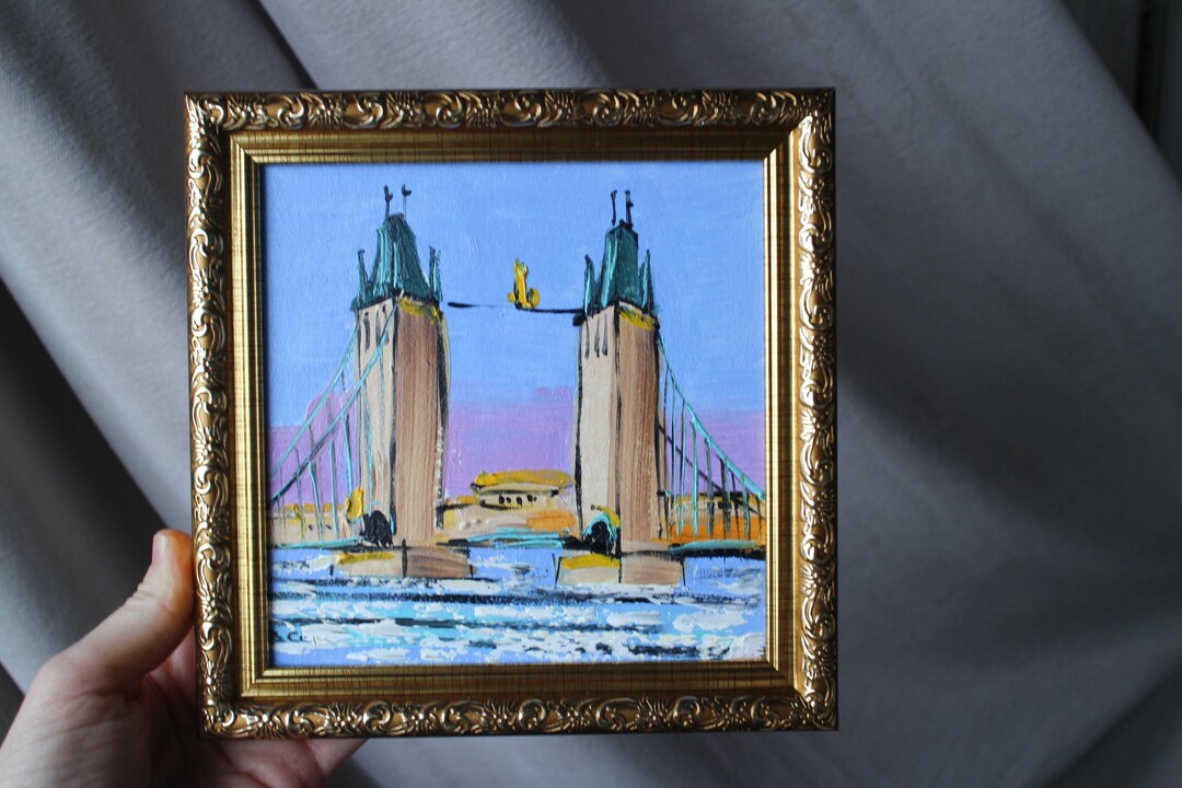 London Tower Bridge Oil Painting: Original Handmade Cityscape Art (6x6 ...