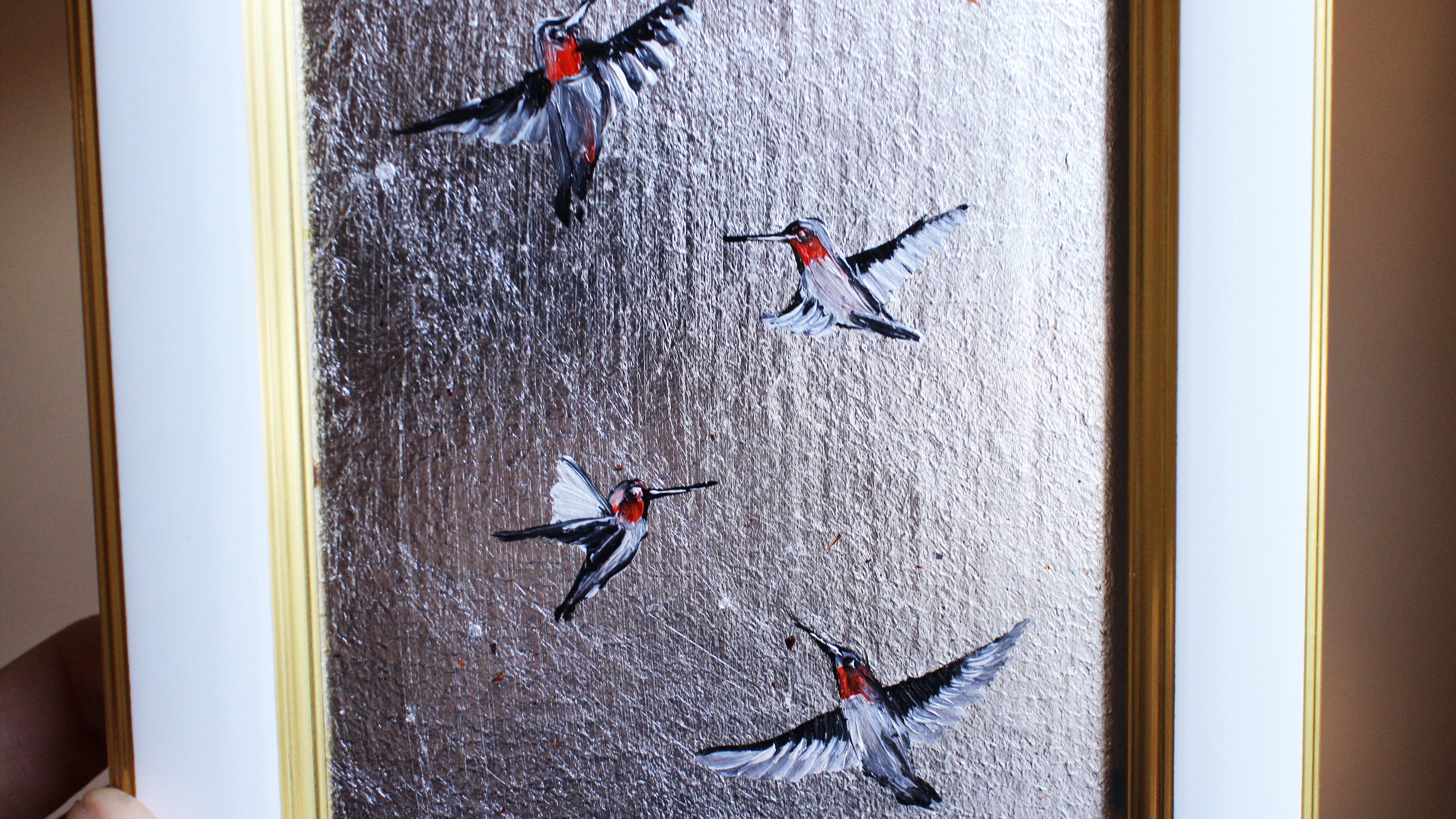 Hummingbird Colibri Coruscans Oil Painting With Silver Leaf - Etsy