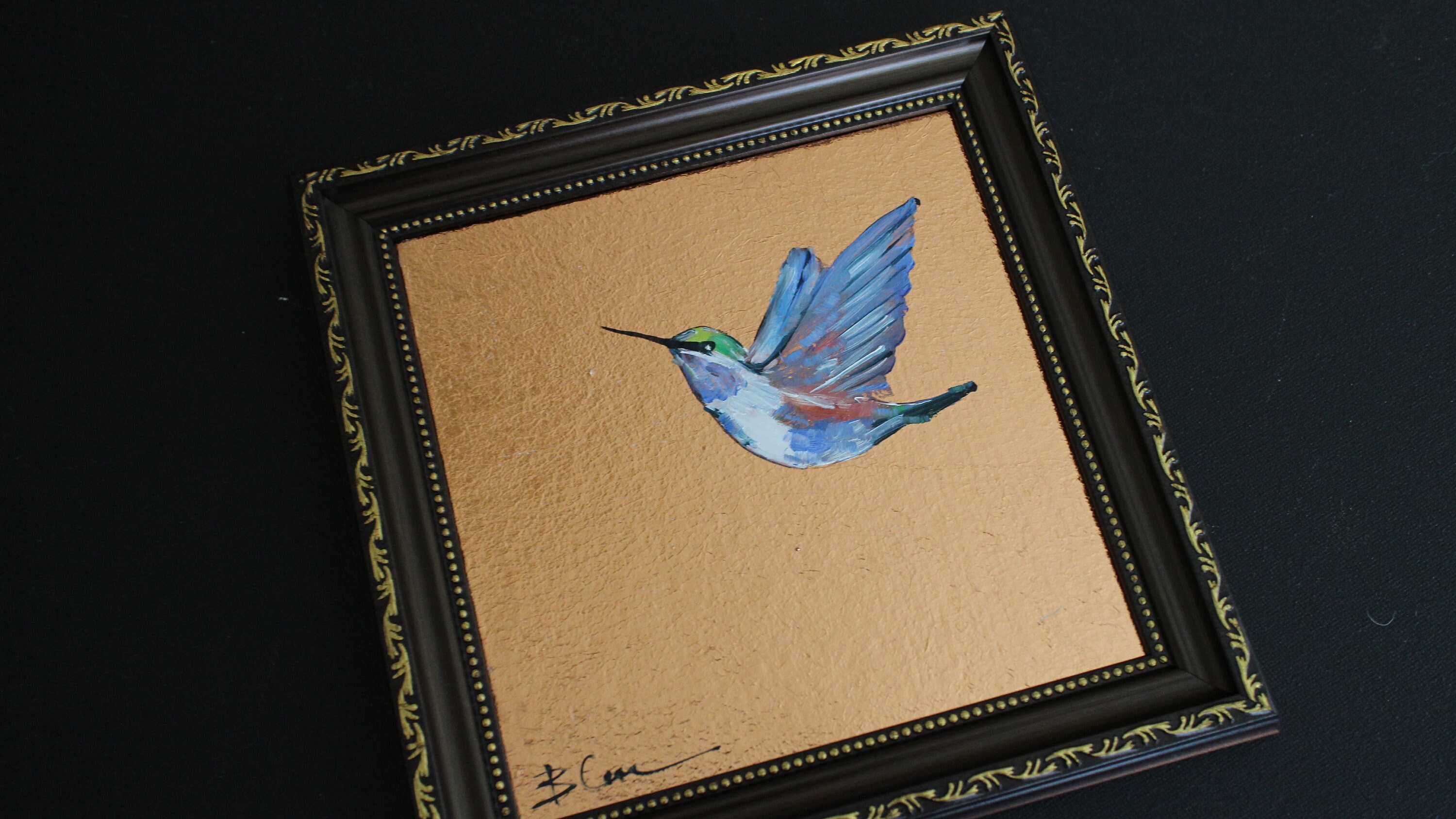Hummingbird Colibri Oil Painting With Copper Gold Leaf Framed - Etsy