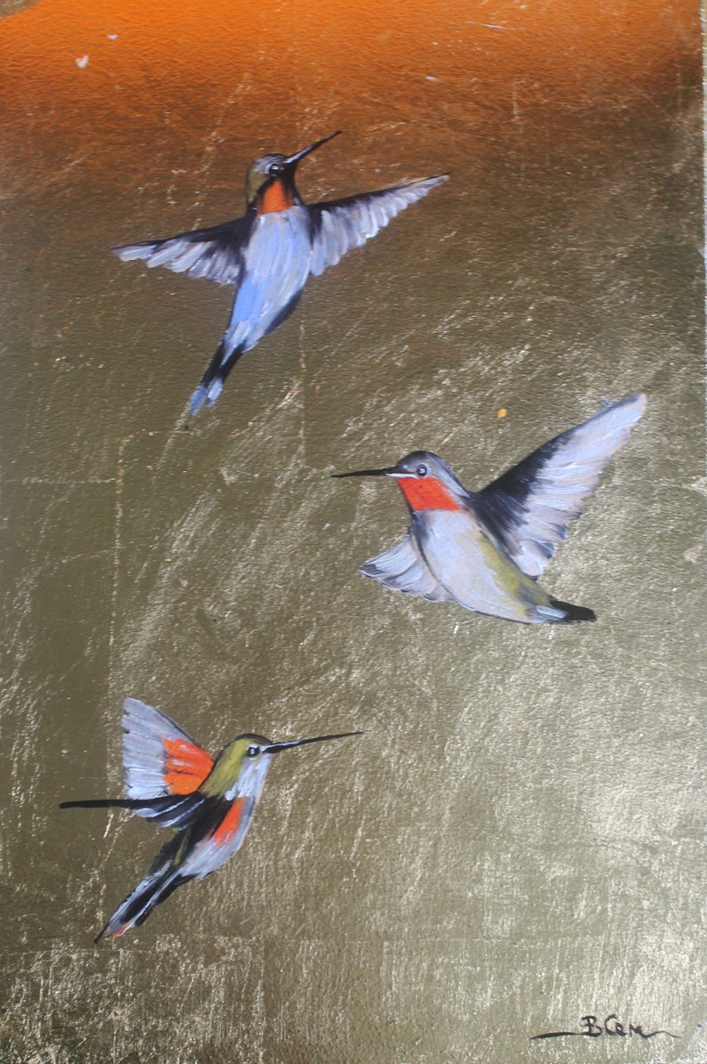 Hummingbird Colibri Coruscans Oil Painting With Gold Leaf - Etsy