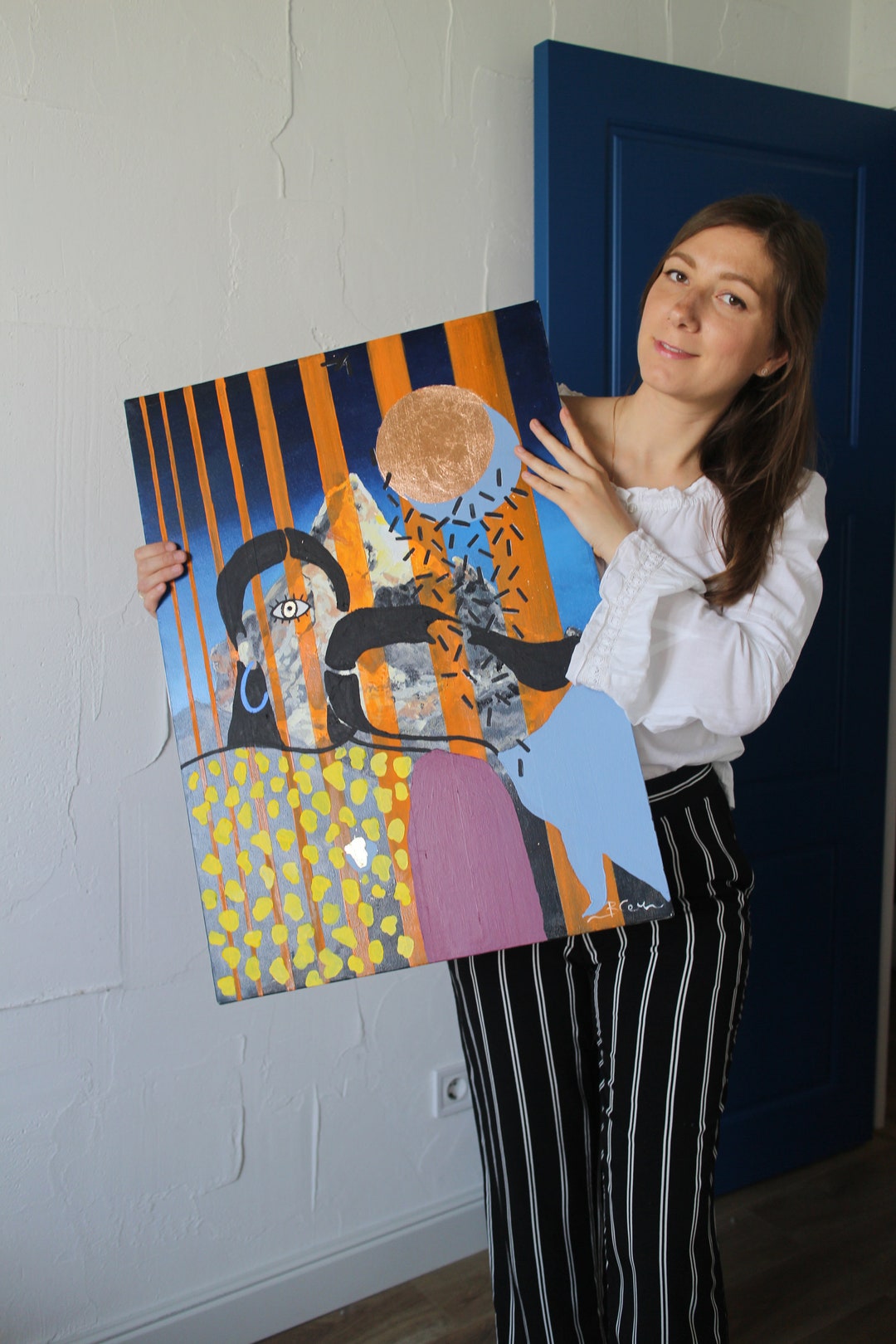 Portrait Original Faceless Oil Painting Original Framed No Face Art ...