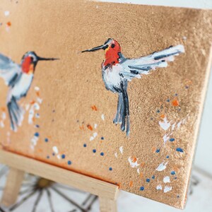 Hummingbird Colibri Coruscans Oil Painting With Bronze Leaf | Etsy