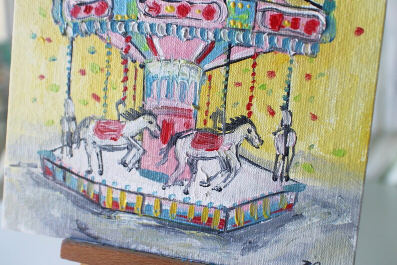 Carrousel Carousel Oil Painting Framed Original 6x6 In Small - Etsy