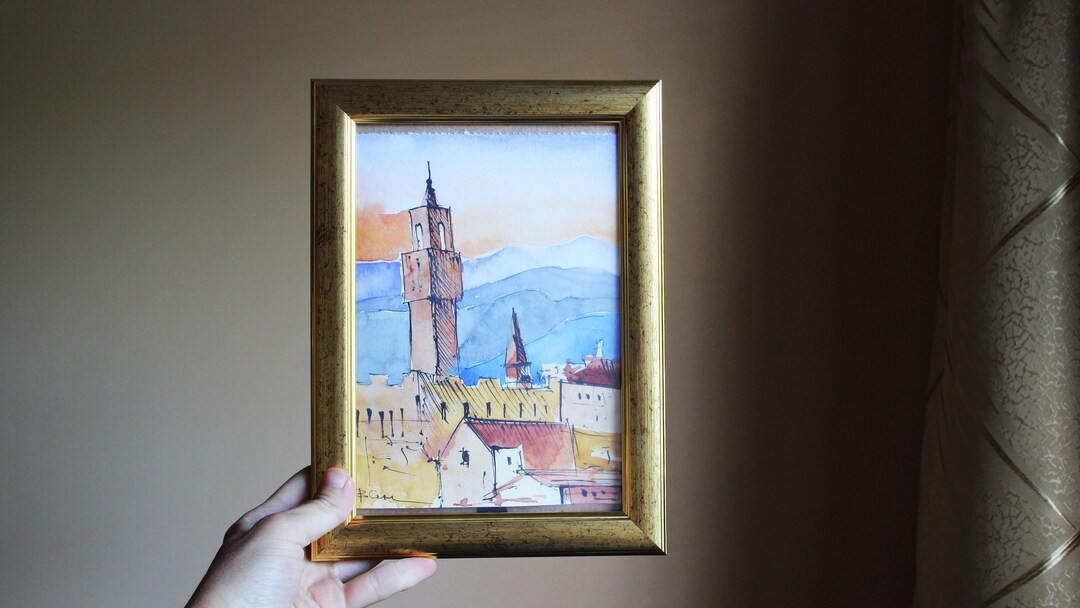 Florence Sunset Night Watercolor Original Painting Framed, Florence ...