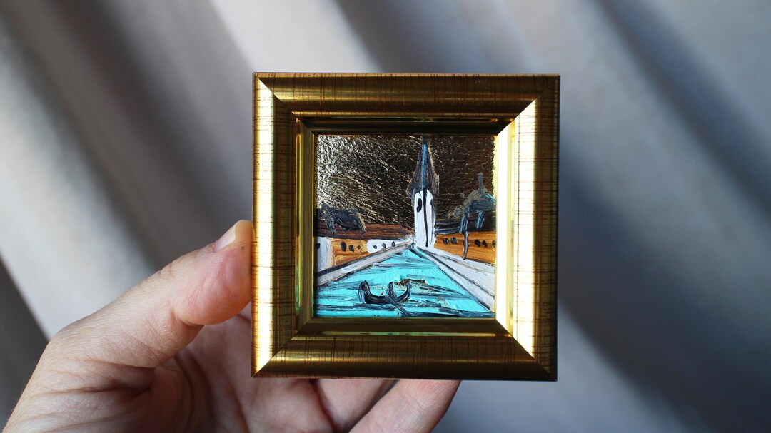 Miniature Venice Gondola Oil Painting, Gold Leaf Framed (2x2) - Etsy