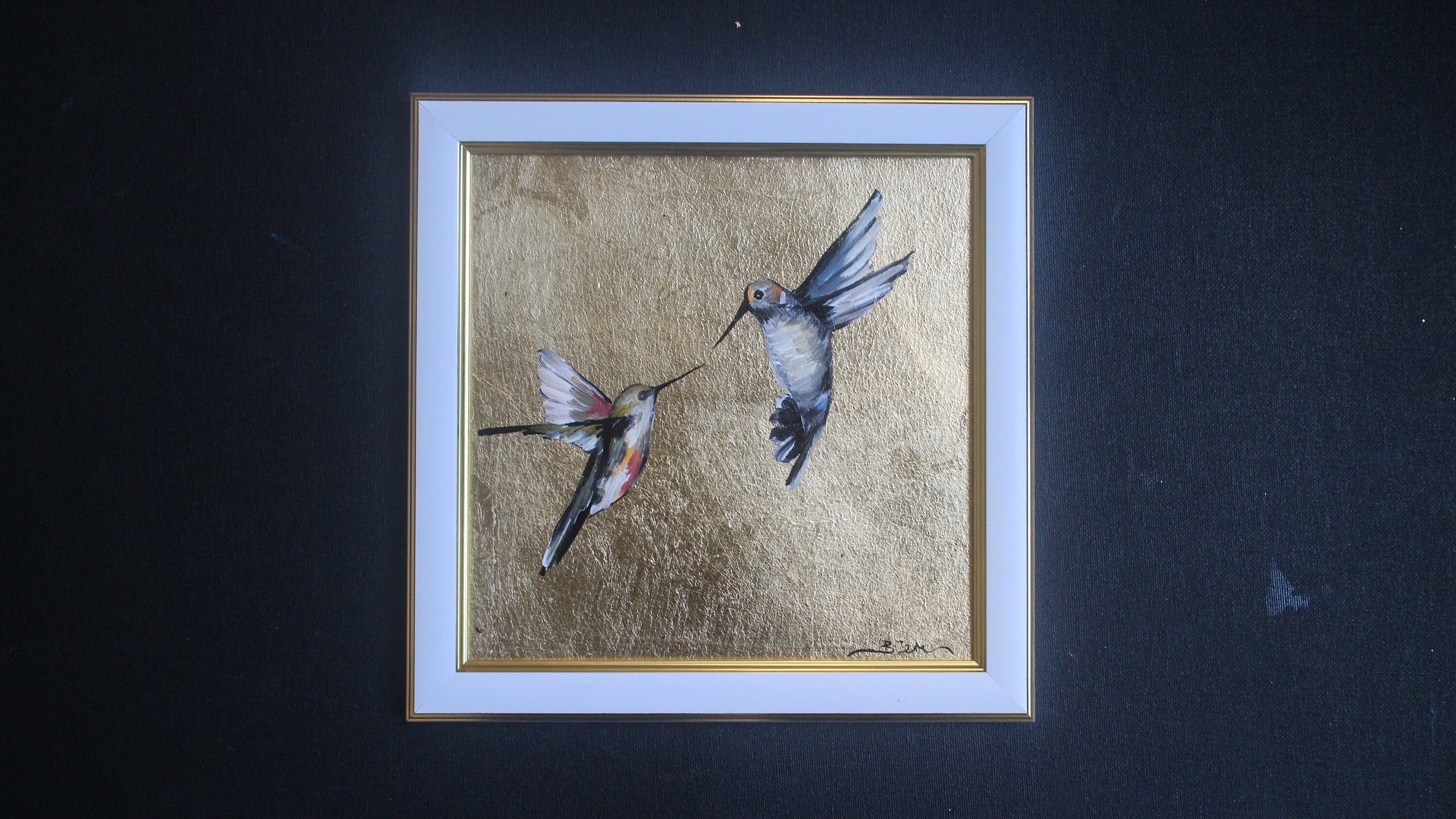 Hummingbird Colibri Coruscans Oil Painting With Gold Leaf - Etsy