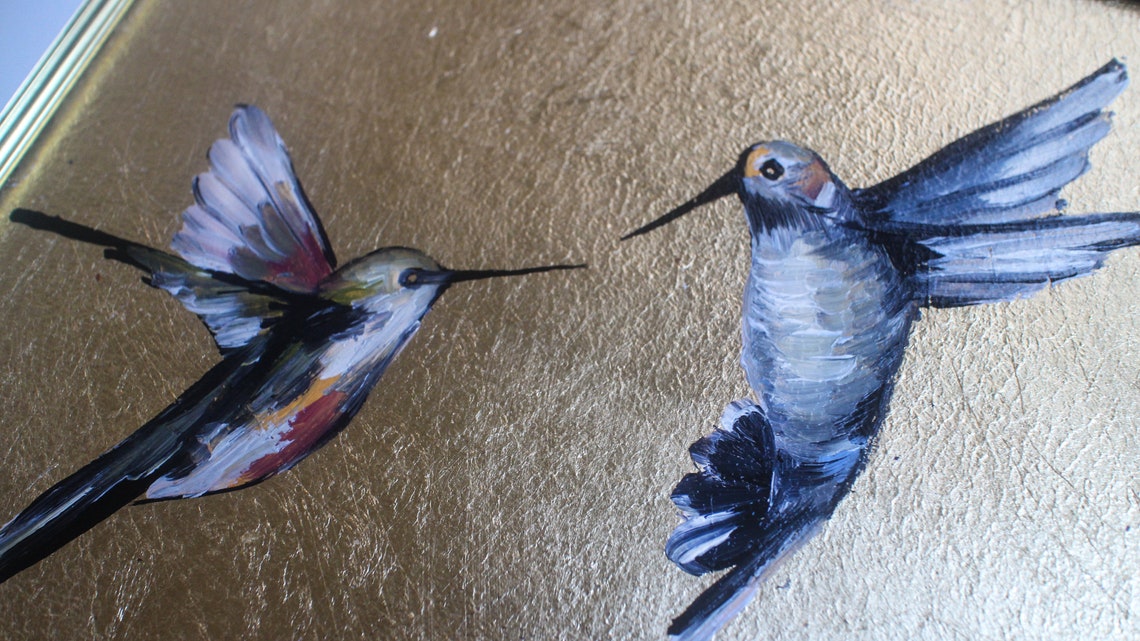 Hummingbird Colibri Coruscans Oil Painting With Gold Leaf - Etsy