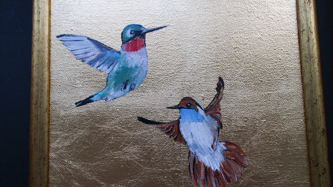 Hummingbird Colibri Coruscans Set of 2 Oil Painting With Gold - Etsy