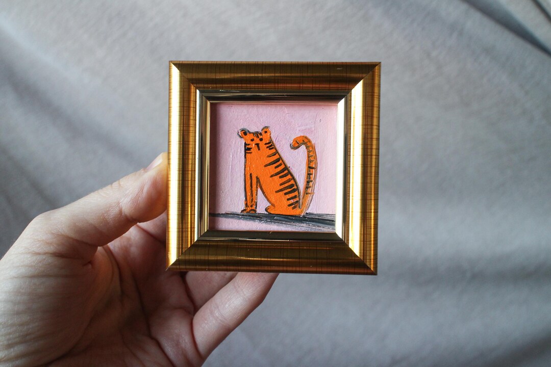 Framed Tiger Oil Painting: Original Illustration, Home Decor 2x2 In - Etsy
