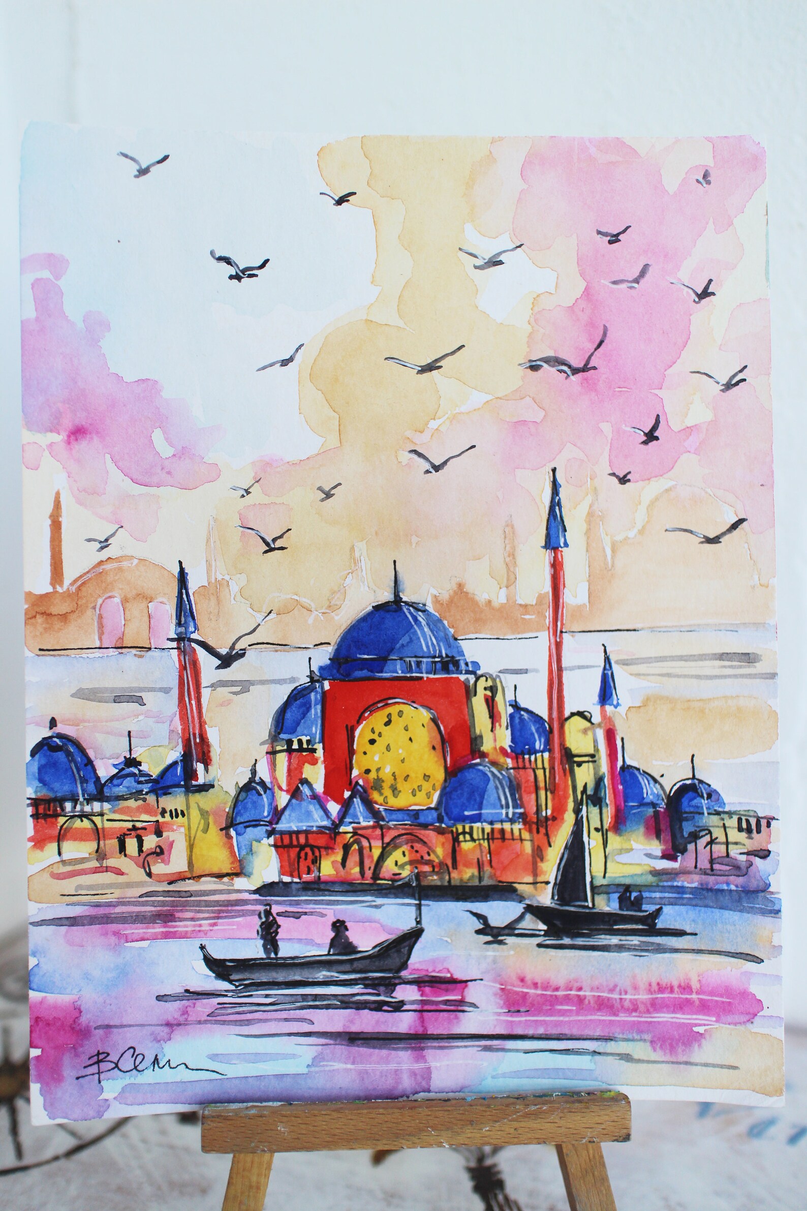 Painting Istanbul Watercolor Original Turkish Framed - Etsy