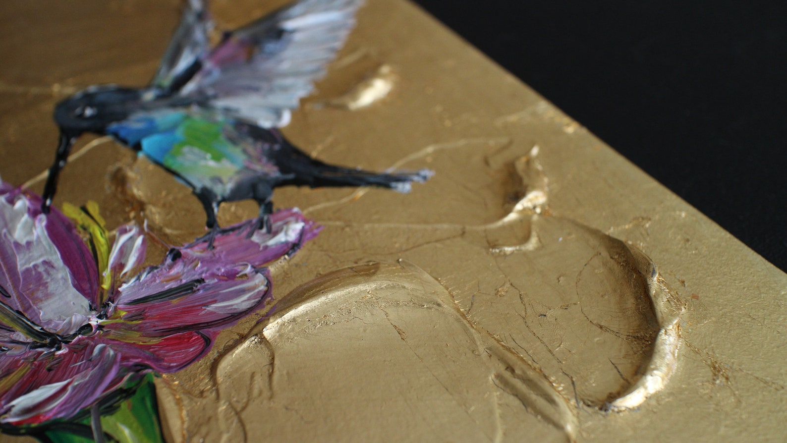 Hummingbird Colibri Coruscans Oil Painting Withgold Leaf - Etsy