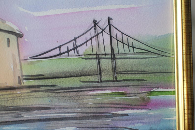 Painting Istanbul Bridge Watercolor Original Turkish Framed Watercolor ...