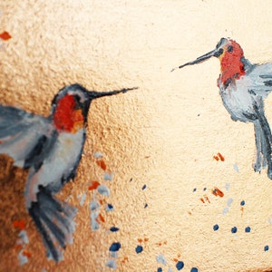 Hummingbird Colibri Coruscans Oil Painting With Bronze Leaf | Etsy