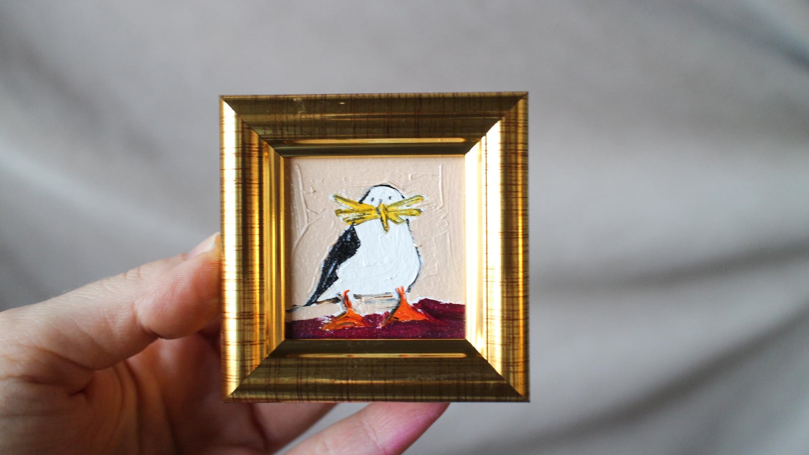 A Seagull Stealing a French Fry Oil Painting Framed 2x2 the Gull Stole ...