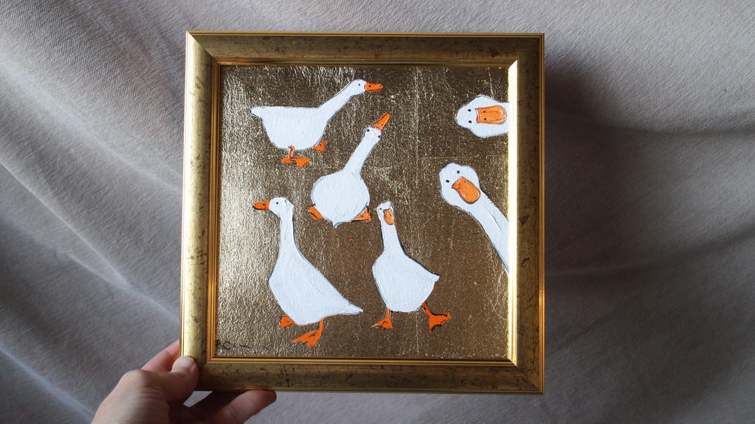 White Goose Oil Painting Original Painting Framed 8x8 White Geese ...
