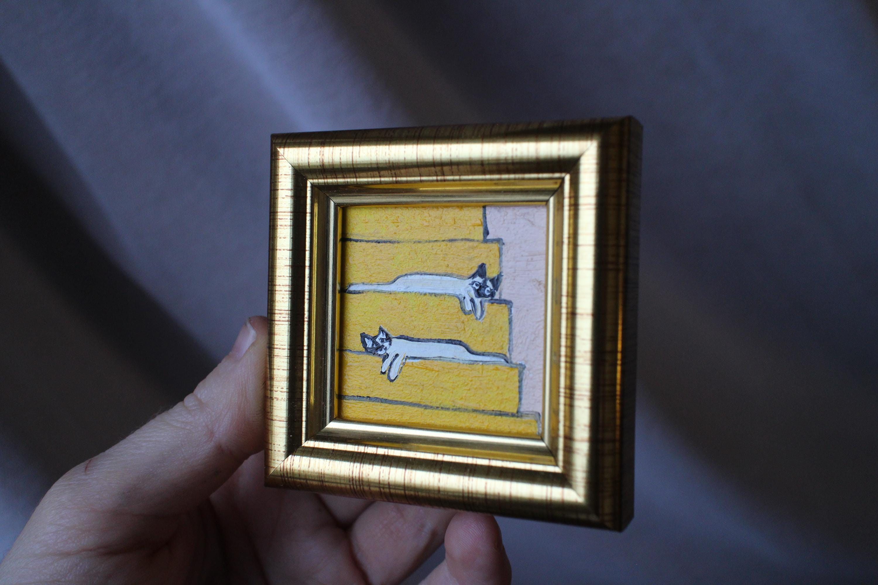 Miniature Oil Painting Siamese Cat Oil Painting Two White Cats on ...