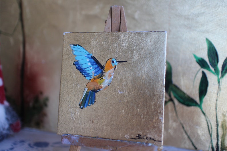 Hummingbird Colibri Coruscans Oil Painting With Gold Leaf - Etsy