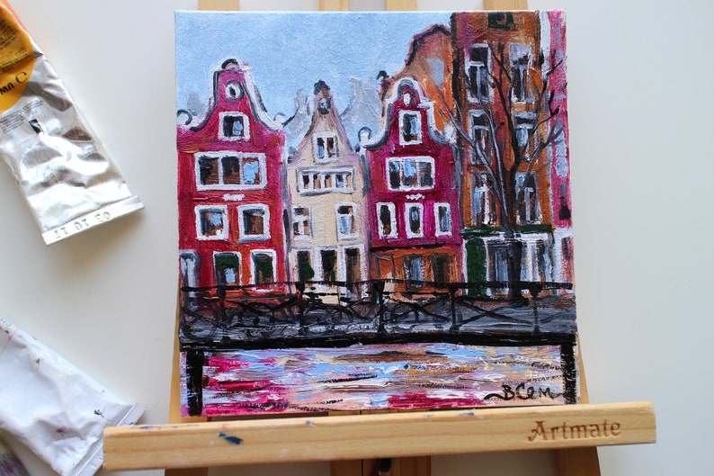 Amsterdam Oil painting framed Amsterdam cityscape Original | Etsy