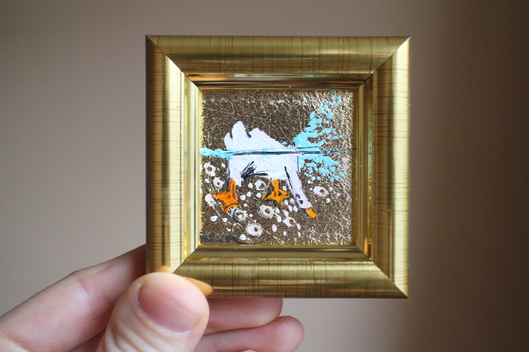 White Goose Oil Painting: Original Framed Gold Leaf Art (2x2 In) - Etsy
