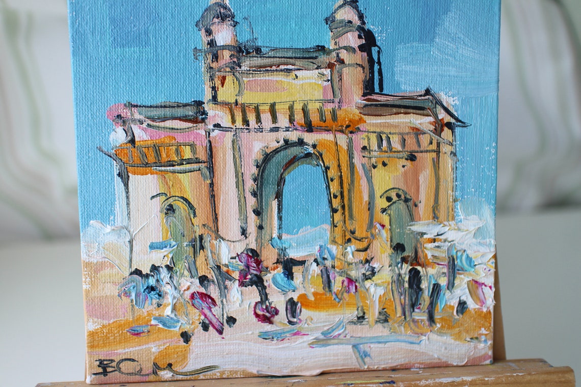 Mumbai Gateway of India Bombay India Sketch Oil Painting - Etsy