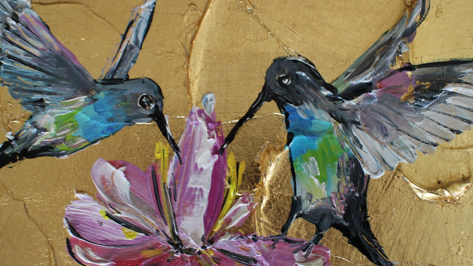 Hummingbird Colibri Coruscans Oil Painting Withgold Leaf - Etsy