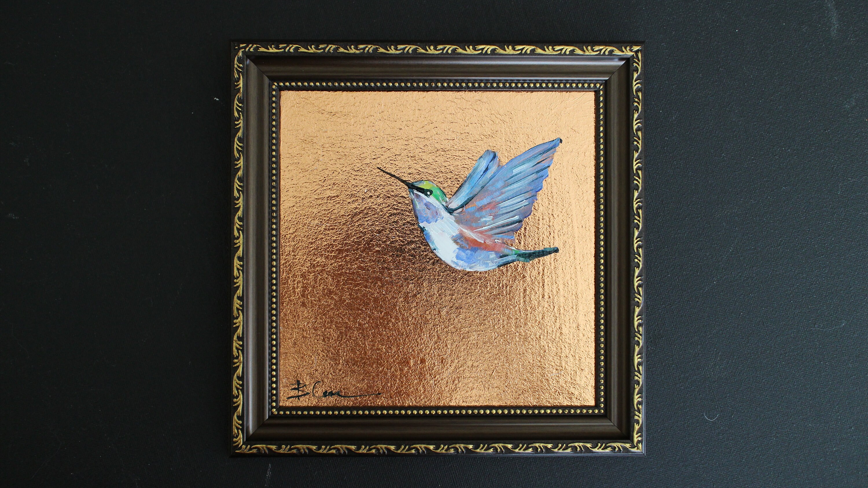 Hummingbird Colibri Oil Painting With Copper Gold Leaf Framed - Etsy