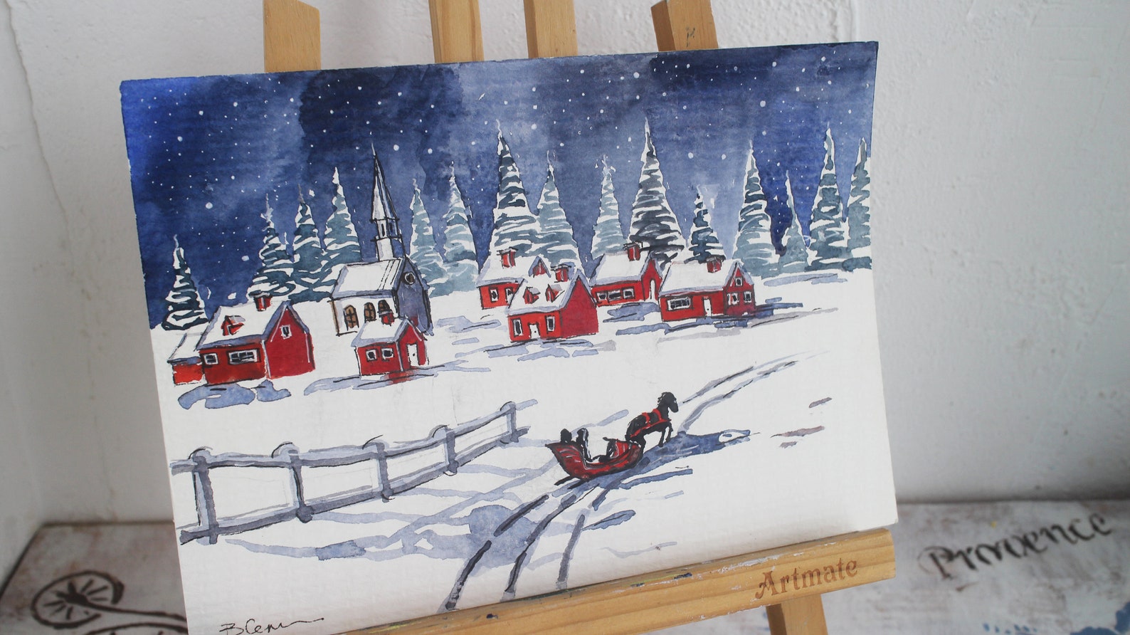 Winter Forest Christmas Card Original Framed Original Hand - Etsy