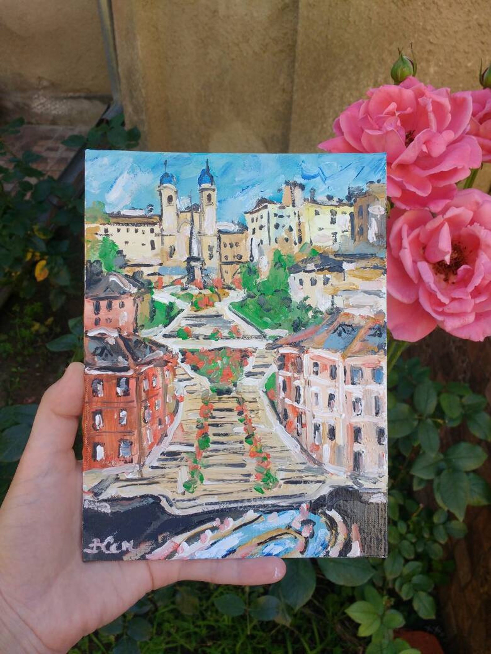 Rome Oil Painting Framed Original Piazza Di Spagna Italy - Etsy