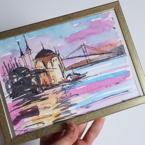 Painting Istanbul Bridge Watercolor Original Turkish Framed - Etsy