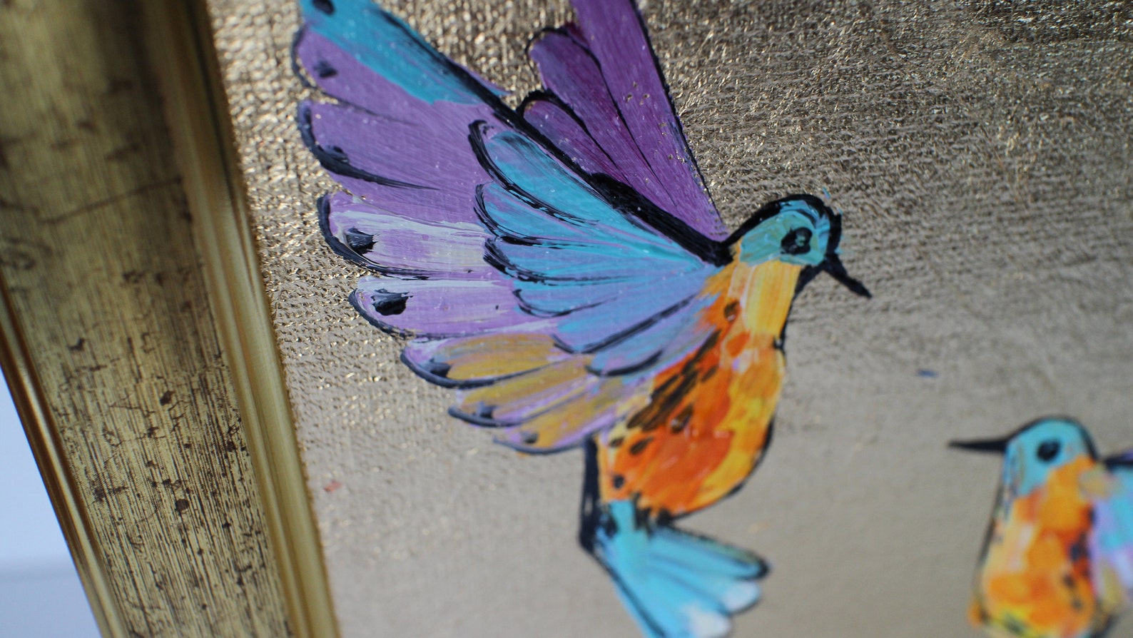 Hummingbird Colibri Coruscans Oil Painting With Gold Leaf - Etsy