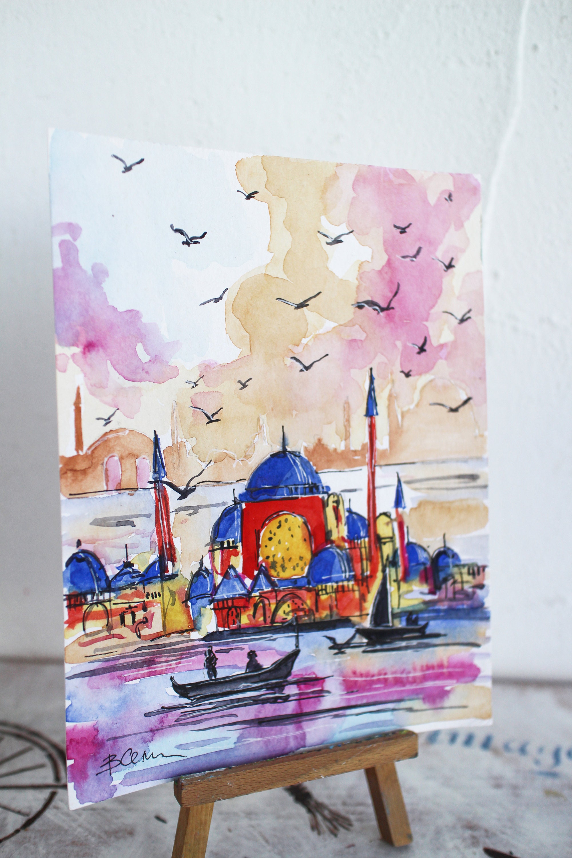 Painting Istanbul Watercolor Original Turkish Framed - Etsy