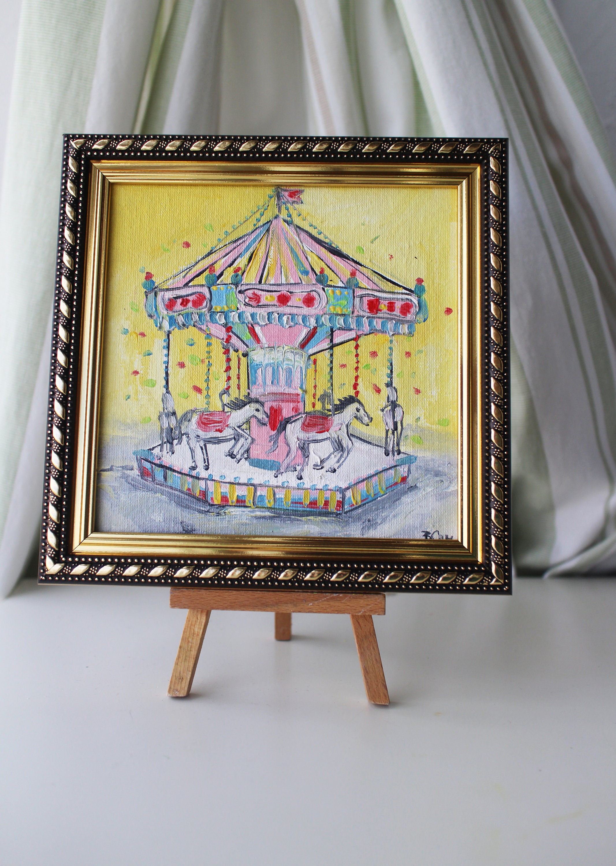Carrousel Carousel Oil Painting Framed Original 6x6 In Small | Etsy