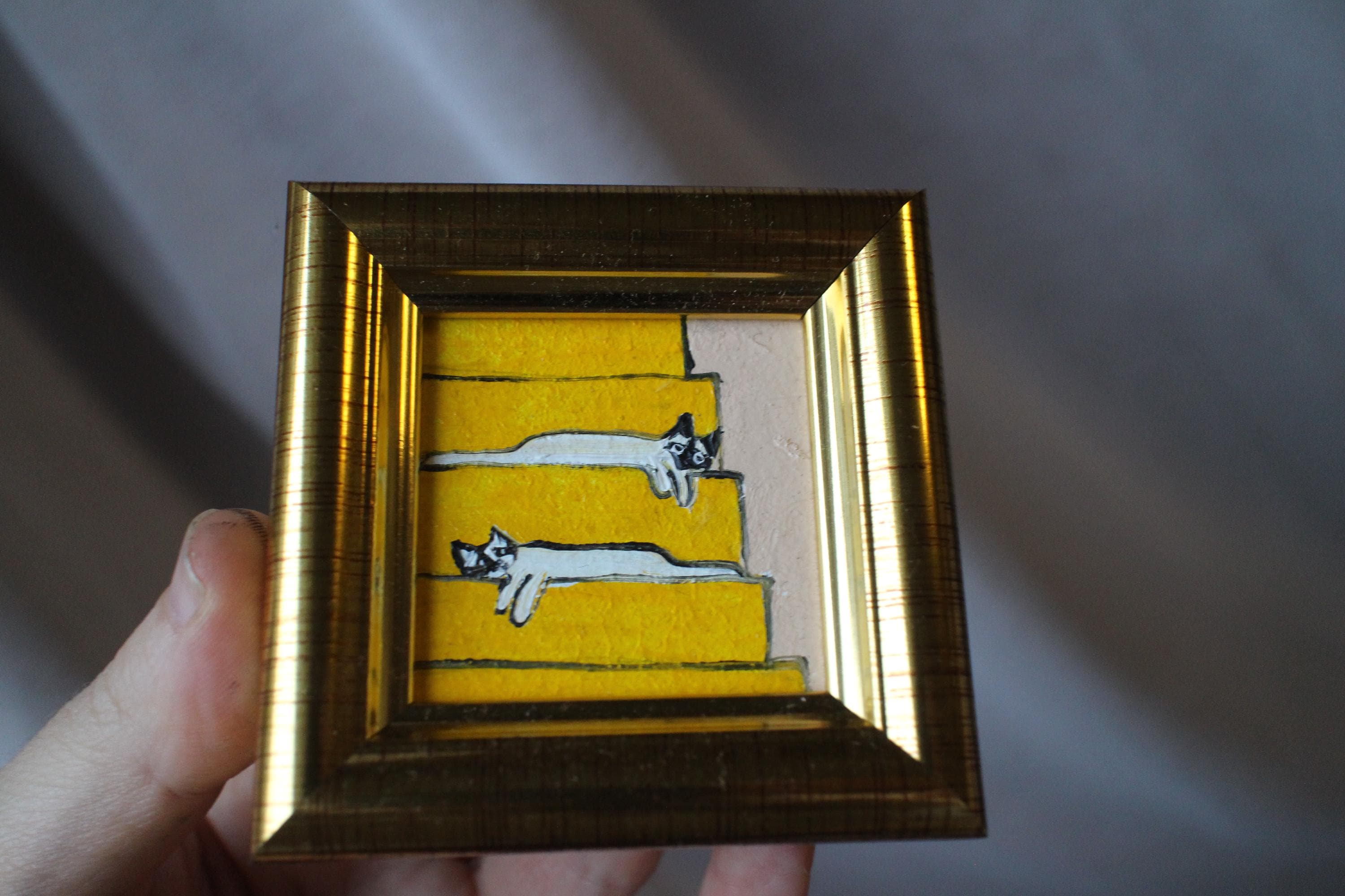 Miniature Oil Painting Siamese Cat Oil Painting Two White Cats on ...