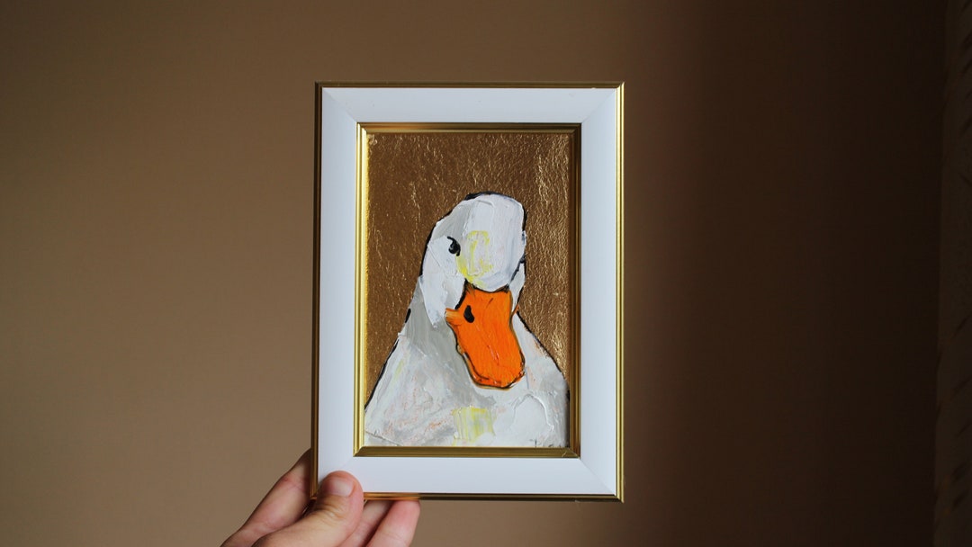 Anser White Goose Portrait Oil Painting With Gold Leaf Original ...
