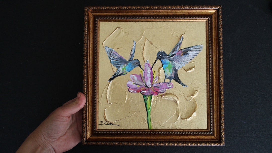 Hummingbird Colibri Coruscans Oil Painting Withgold Leaf - Etsy