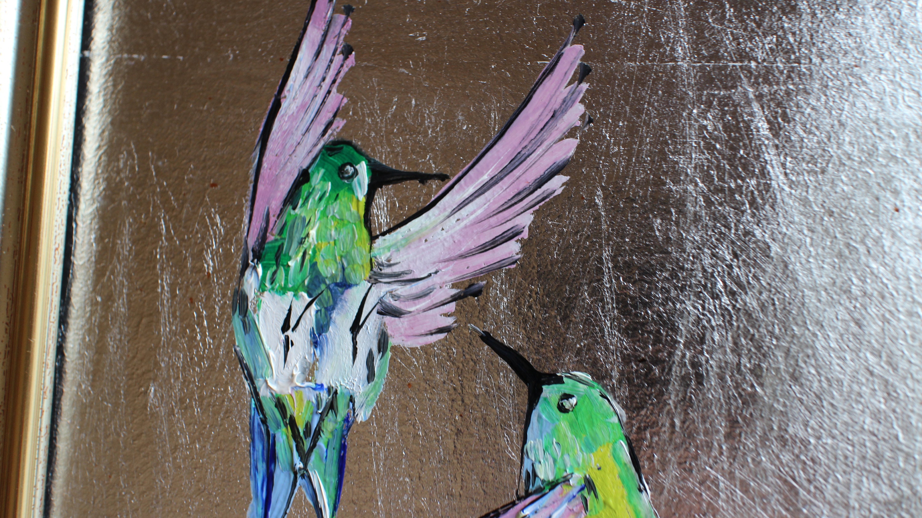 Hummingbird Colibri Coruscans Oil Painting With Silver Leaf - Etsy
