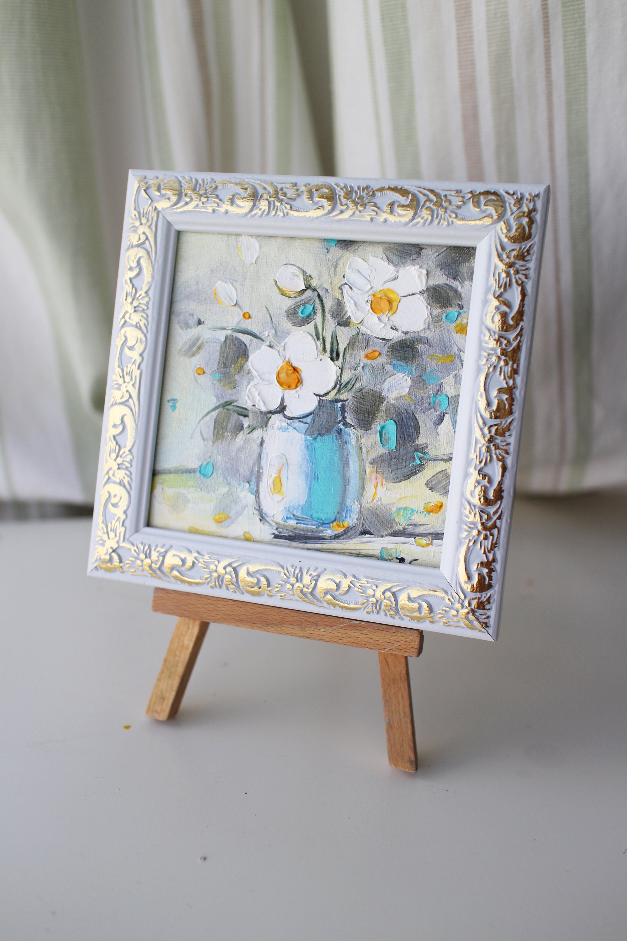 Small floral Oil painting framed original flowers impasto | Etsy