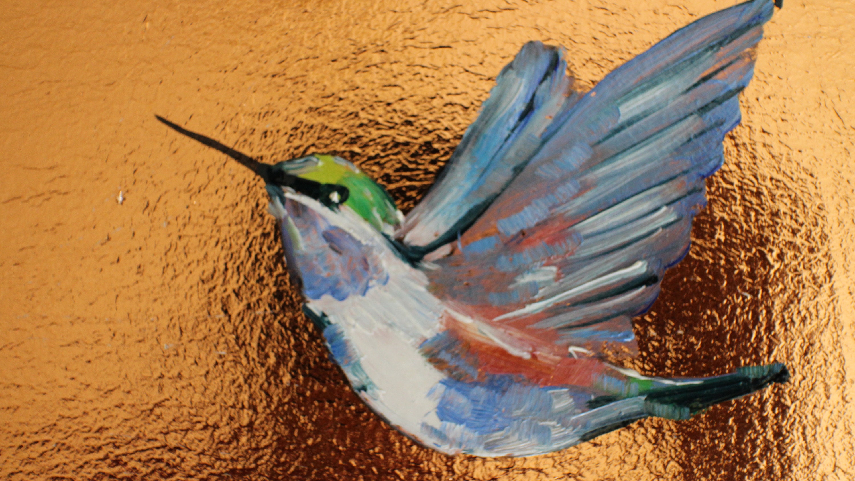 Hummingbird Colibri Oil Painting With Copper Gold Leaf Framed - Etsy