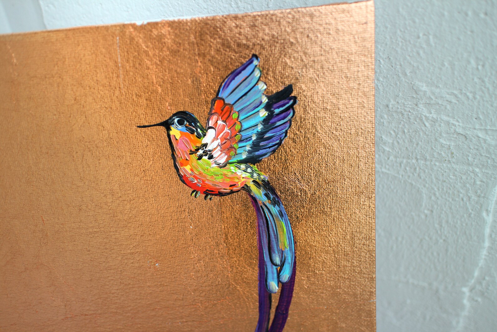 Colibrí de cola larga Sylph óleo Pintura enmarcada original | Etsy