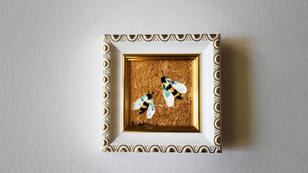 Honeybee Oil Painting With Gold Leaf Art Abstract Painting Oil Bee Gold ...