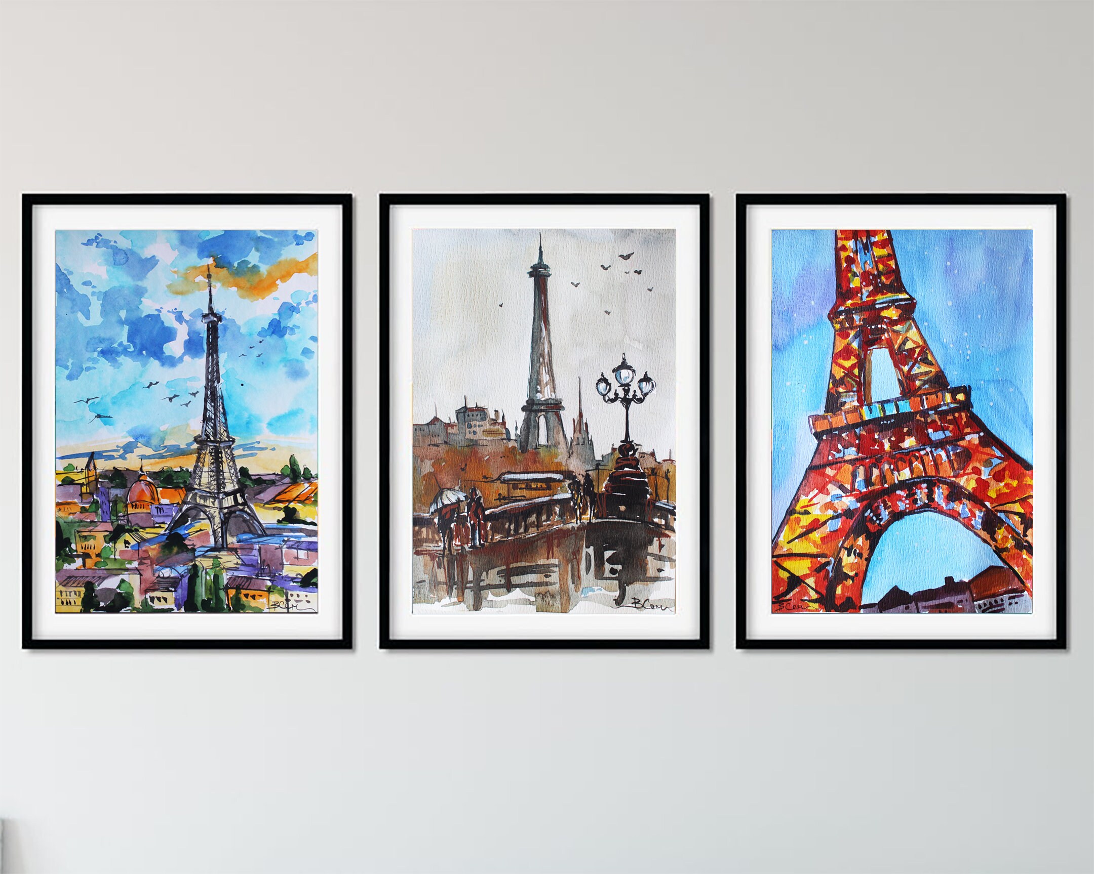 Digital Print Paris Eiffel Tower Prints Set of 3 Paris France - Etsy