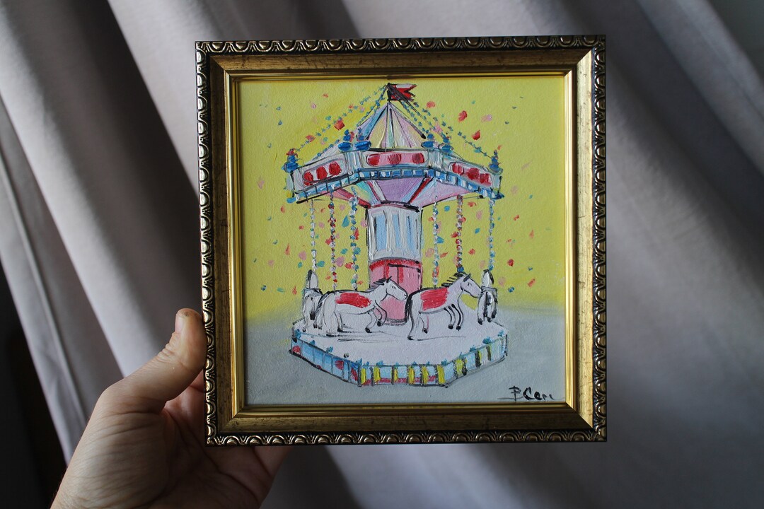 Carrousel Carousel Oil Painting Framed Original 6x6 In Small - Etsy